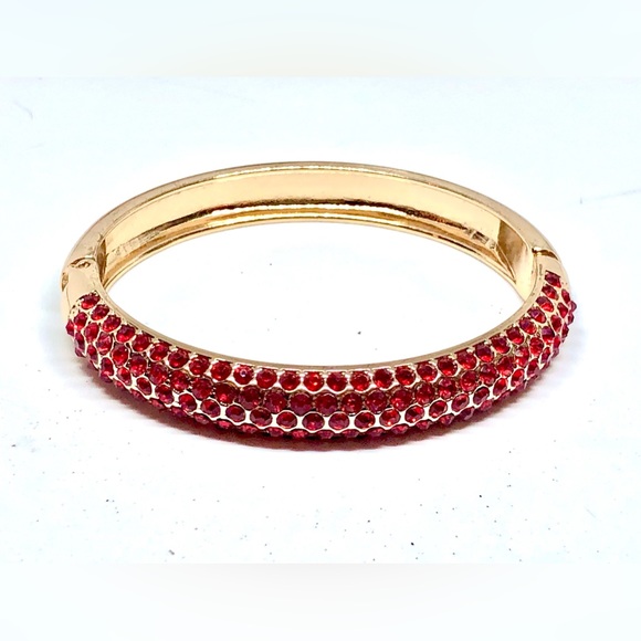 Vintage | Jewelry | Vintage Red Crystal Rhinestone Pave 5 Row Hinged ...